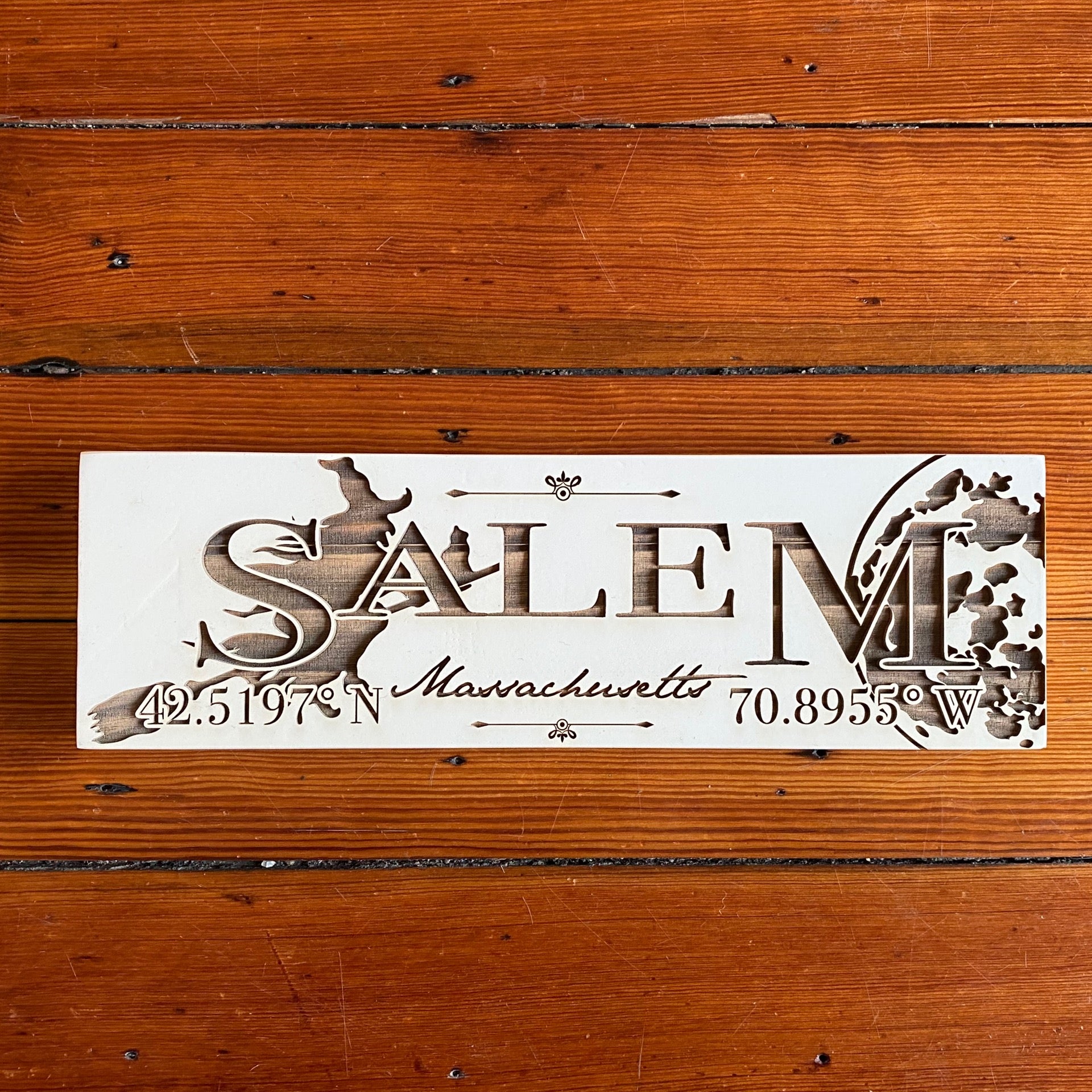 Wooden Salem Sign - 12”x3.75” (White) | Moody's Gifts