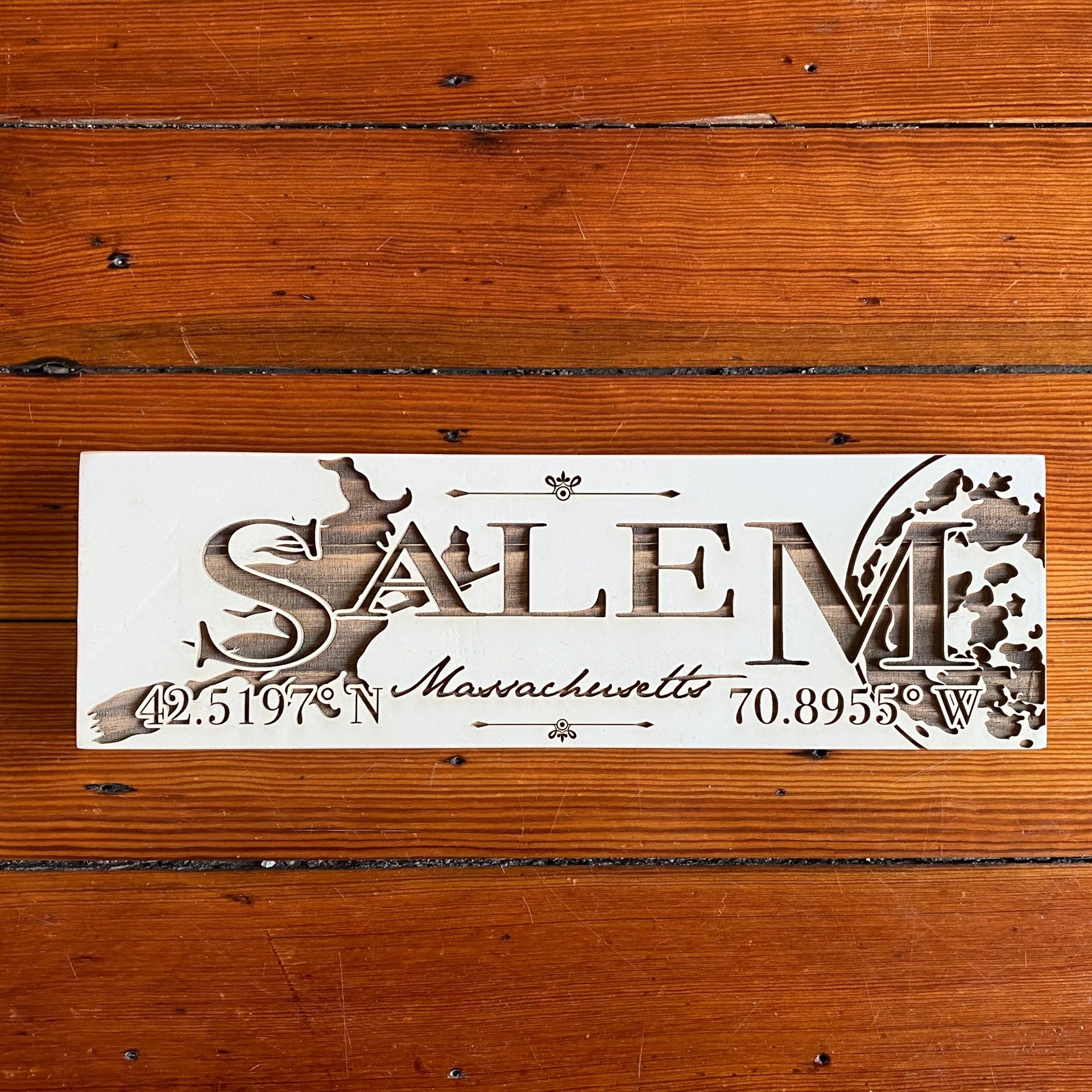 Wooden Salem Sign - 12”x3.75” (White) | Moody's Gifts